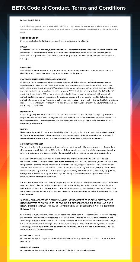 Code of Conduct Page 2025 BET Experience