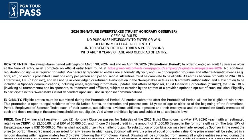 2026 Signature Sweeps (Truist Championship Honorary Observer)