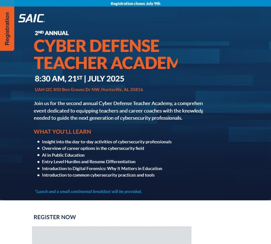 Cyber Defense Teacher Academy Registration