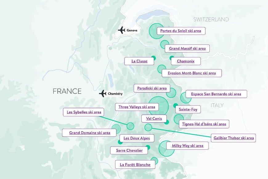 France - Ski Areas Map