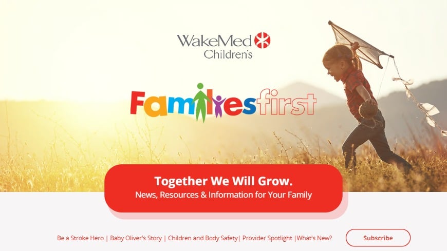 WakeMed Families First Landing Page, February 2025